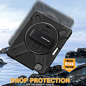 BRAECN for iPad Air 11 Inch 6th Generation Case M2 2024,iPad Air 5th Gen/iPad Air 4th Gen 10.9 Inch,Shockproof Durable Silicone Case with 360 Rotating Hand Strap&Kickstand for iPad Air 11'' Case-Black