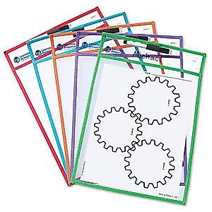 Learning Resources Write and Wipe Pockets, 5 Colorful Classroom Dry Erase Pockets, Ages 3+