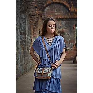 Myra Bag Leaf Swirls Upcycled Canvas Crossbody Bag S-1153, Brown, Size One Size