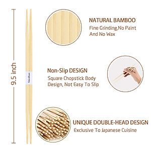 Sbirdbao 100 pairs Disposable Bamboo Chopsticks, 9.5 Inch Japanese Style Double Pointed Separate Chop sticks for Sushi & Asian Dishes