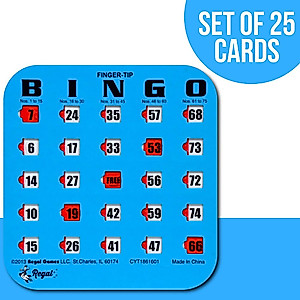 Regal Bingo Bulk Bingo Cards with Sliding Windows - Reusable Large Print Bingo Game Cards for Adults Large Group - 25 Pack, Blue