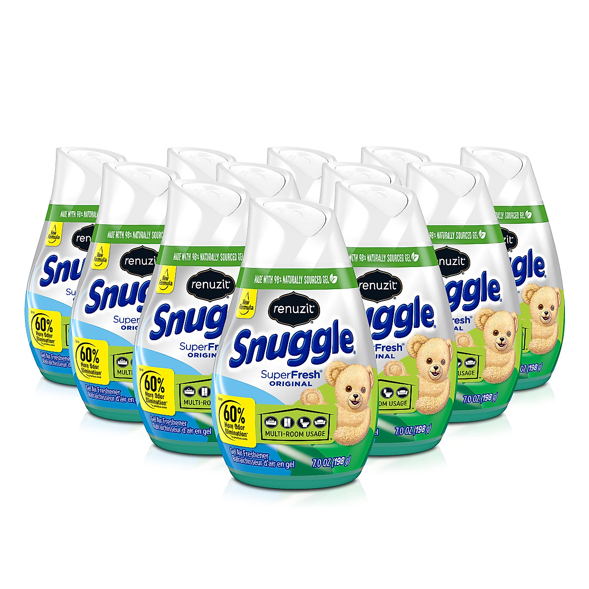 Renuzit Snuggle Adjustable Gel Air Freshener Cones, SuperFresh Original Scent, Odor Elimination, 12 Cones