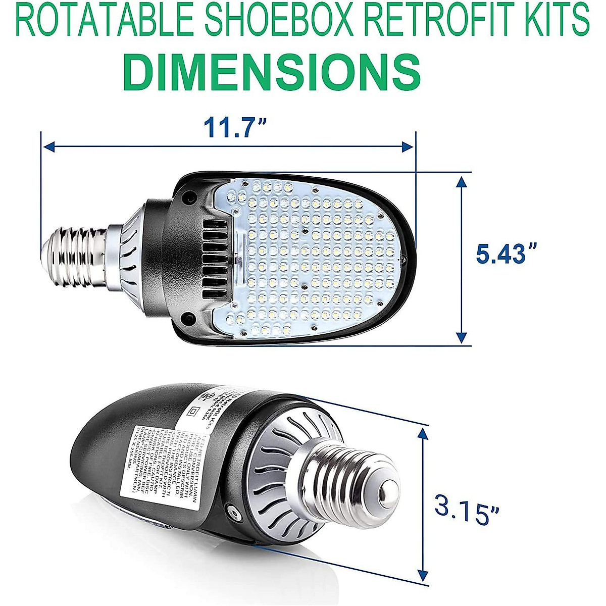 OSTEK 54W LED Shoebox Area Corn Light Bulb, LED Retrofit Kits 5000K E39 Rotatable Mogul 7560LM LED Commercial Lighting - Post Street Light Security Lights Parking LED Paddle Light, UL DLC