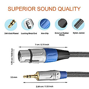 tisino XLR to 3.5mm Microphone Cable, XLR Female to 1/8 inch Mic Cord for Camcorders, DSLR Cameras, Computer Recording Device, and More - 1 feet