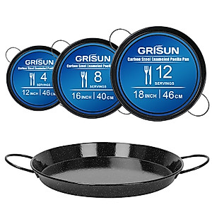GRISUN Paella Pan 12/16/18 inches | Enameled Paella Pan for 4/8/12 Servings | Nonstick Pan for Authentic Spanish Dishes | Enameled Skillet Ideal for Restaurants and Home Cooking