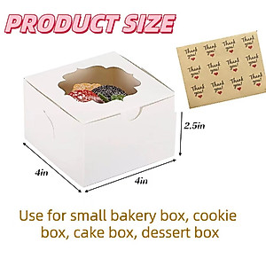 AISEY 4x4x2.5 Inches White Bakery Boxes with Window, Cookie Boxes, Mini Cake Boxes, Dessert, Pastry, Small Treat Boxes, 20 Pcs