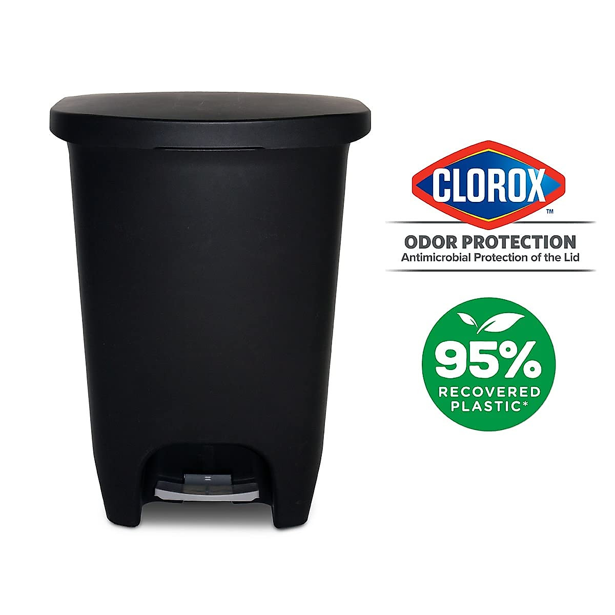 Glad 13 Gallon Trash Can, 2 Pack | Plastic Kitchen Waste Bin with Odor Protection of Lid | Hands Free with Step On Foot Pedal and Garbage Bag Rings, Black, 2 Count