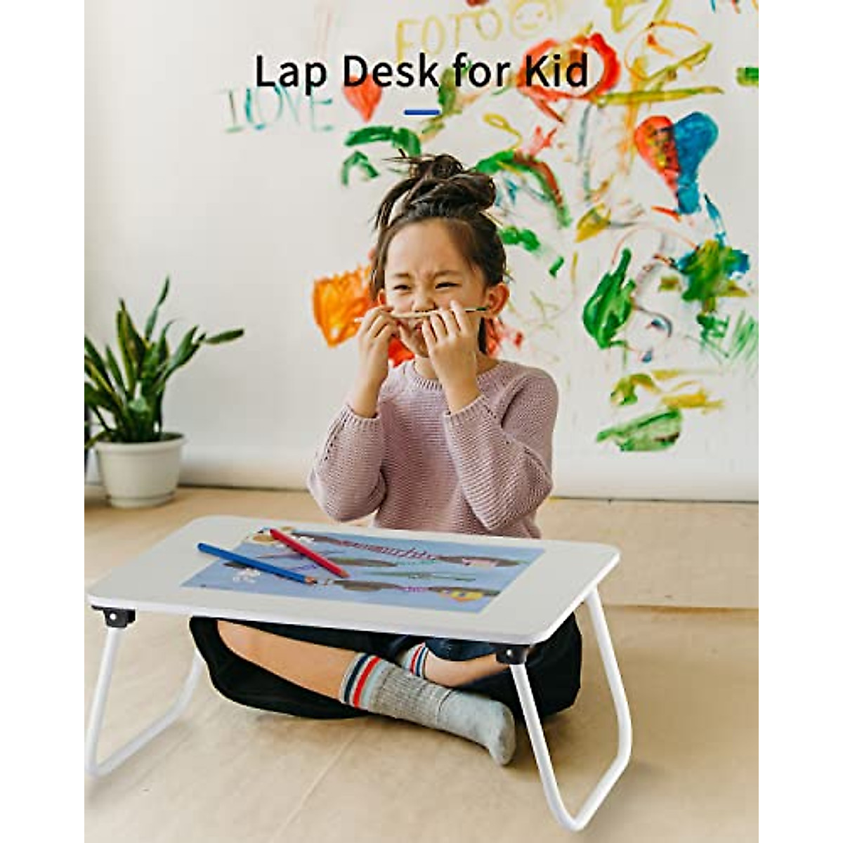 Folding Lap Desk, Ruxury Laptop Stand Bed, Breakfast Serving Tray, Portable & Lightweight Mini Table, Lap Tablet Desk for Sofa Couch Floor - White