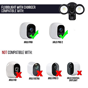 Wasserstein 3-in-1 Wired Floodlight, Charger and Mount Compatible with Arlo Pro & Arlo Pro 2 Only - 2000 Lumens Powerful Floodlight (Black) (Arlo Pro/Pro 2 NOT Included)