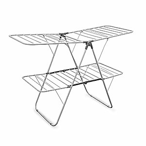 Brookstone [2 Tier [Double Spaced] Foldable Clothes Drying Rack, Collapsible Laundry Hanger, NO Installation Required - Ready Out of The Box