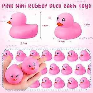 Hungdao 24 Pcs 2 Inch Mini Rubber Ducks for Kids Children Party Favors Bulk Bath Ducks Summer Pool Floating Toys Rubber Ducks Birthday Gifts for Boys Girls Baby Shower Supplies(Pink)