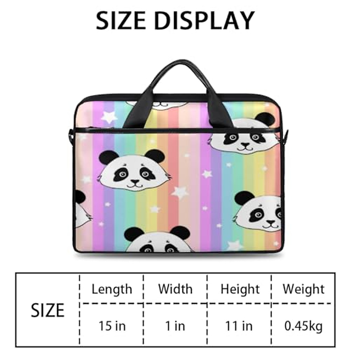 Cute Panda Rainbow Laptop Computer Bag Waterproof Shoulder Messenger Bag 13-15 inch Durable Laptop Tote Bag with Shoulder Strap Handle Lightweight Crossbody Briefcase