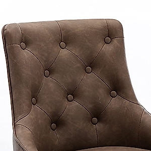 KCC Office Desk Chair Modern Button Tufted Mid-Back Home Office Chair with Nailhead Trim, Ergonomic Height Adjustable Swivel Armchair with Wheels and Metal Base for Study Living Room, Brown PU