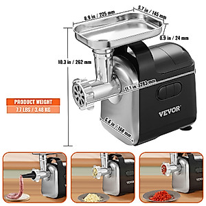 VEVOR Electric Meat Grinder, 6.6 Lb/Min, 550W Industrial Meat Mincer with 2 Blade, 3 Grinding Plates, Sausage Maker & Kubbe Kit ABS + Stainless Steel Commercial Meat Grinder, ETL Listed