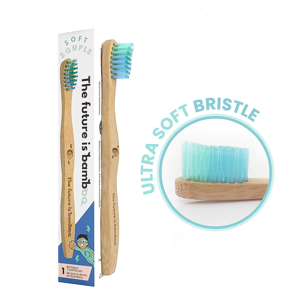 The future is bamboo Super Hero Kids Toothbrush - Made from Sustainable Bamboo for a Natural & Eco-Friendly Feel, Soft Wave Bristles, Biodegradable Wooden Handle | (Pack of 4, Super Hero)
