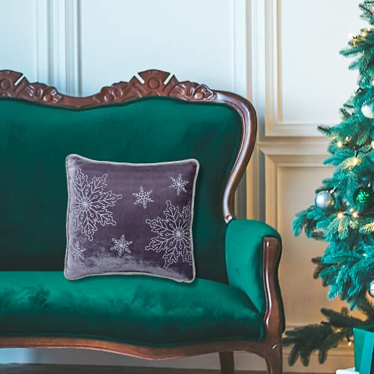 Comfy Hour Let It Snow Collection 14"x14" Winter Christmas Snowflake Accent and Throw Pillow Seasonal Cushion, Dark Gray, Polyester