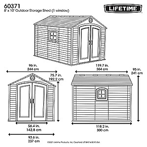 Lifetime 60371 Outdoor Storage Shed with Window, Skylights, and Shelving, 8 by 10 Feet