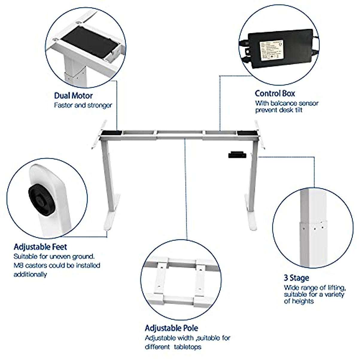 AIMEZO Dual Motor Electric Standing Desk Base Adjustable Desk Frame with 4 Programmable Memory Sit Stand Desk for Home Office