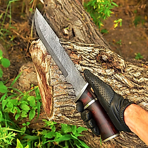 SharpWorld 15 Inches Custom Damascus Knife Pakka Wood Handle w/Brown Leather Sheath TJ117