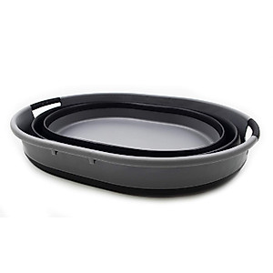 SAMMART 25L(6.6 gallon) Collapsible Oval Laundry Basket-Foldable Storage Container/Organizer-Portable Washing Tub-Space Saving Hamper-Pet Bath Tub,Water capacity 20L(5.28 gallon) (Grey/Black)