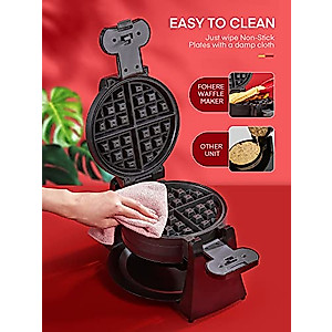 Waffle Maker, Belgian Waffle Maker Iron 180° Flip Double Waffle, 8 Slices, Rotating & Nonstick Plates, Removable Drip Tray, Cool Touch Handle, Black, 1400W