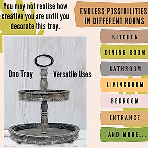 Farmhouse Wooden Two Tier Serving Tray - Wood Two Tiered Tray, 2 Tier Decorative Tray Stand for Cake/Cupcake/Dessert, Rustic Decorative Tiered Tray for All Season for Kitchen/Dining Room/Countertop