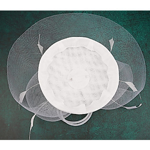 Cizoe Tea Party Fascinator Kentucky Derby Hat Fascinator Pillbox Hat Headband for Cocktail(A-white