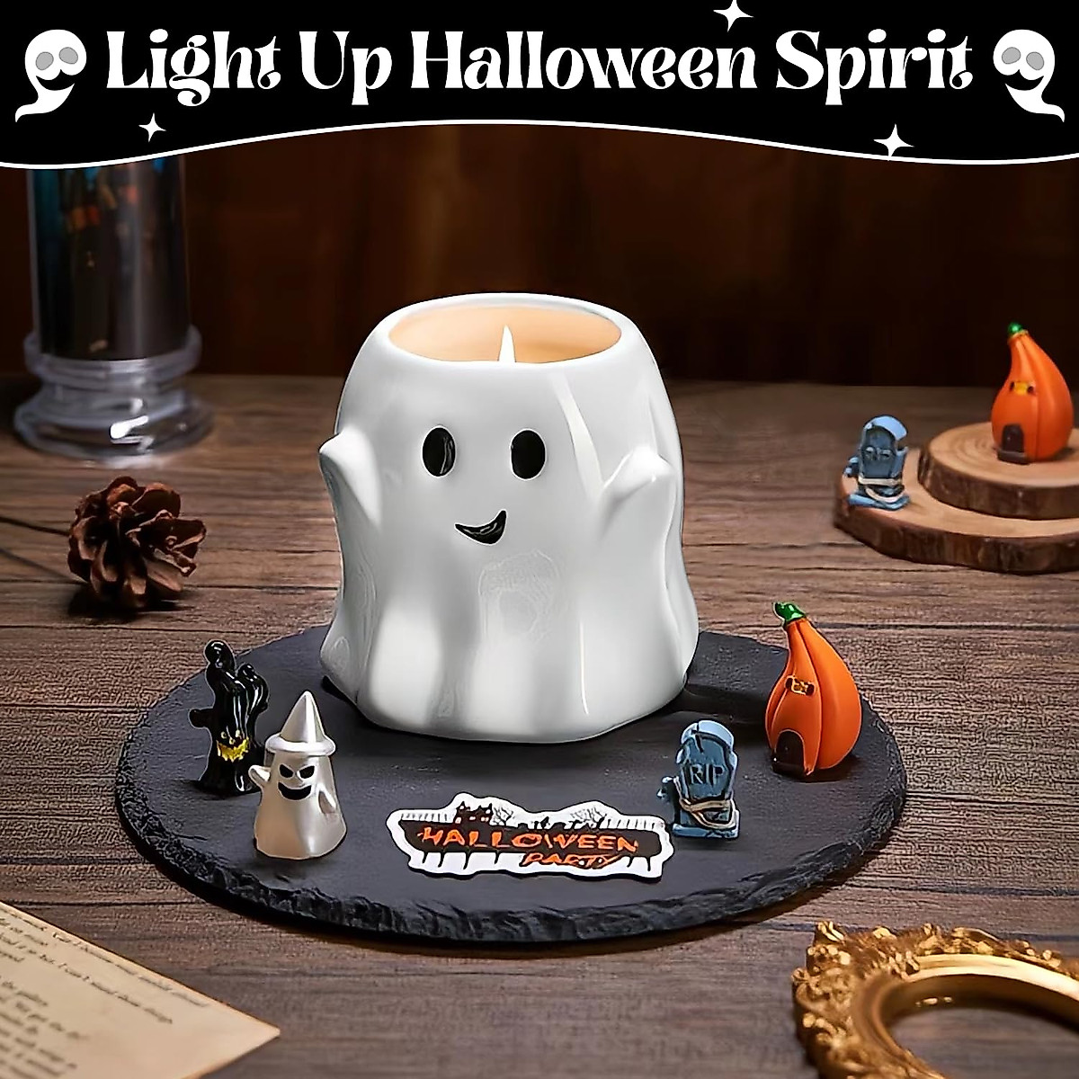 13OZ Halloween Ghost Candle Boo Basket Stuffers for Women Men, Large Pumpkin Spice Scented Candle Up to 60 Hours Halloween Decorations Indoor