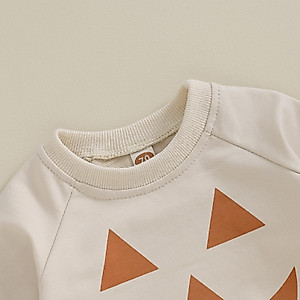 Toddler Baby Boy Halloween Clothes Long Sleeve Letter Sweatshirt Tops Stretch Jogger Pants Infant Fall Winter Outfit (Face Light Khaki, 18-24 Months)