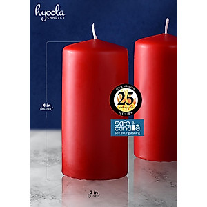 HYOOLA Red Pillar Candles 2-inch x 4-inch - Unscented Pillar Candles - Set of 4 - European Made