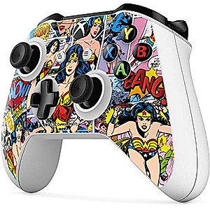 Skinit Decal Gaming Skin compatible with Xbox One S Controller - Officially Licensed Warner Bros Wonder Woman Comic Blast Design