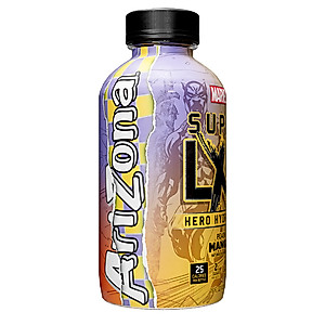 AriZona x Marvel Super LXR Hero Hydration - Peach Mango - 16oz (Pack of 12), Perfect for Athletes, Low Calorie with Electrolytes, Vitamins and Natural Flavors - Thirst Quencher