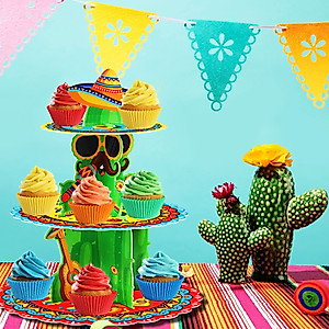 Mexican Fiesta Party Decorations 3 Tier Mexican Birthday Party Cupcake Stand Cactus Fiesta Party Cupcake Topper Taco Party Cupcake Holder Display Decor for Cinco De Mayo Baby Shower Supplies