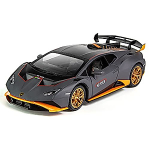 1:24 Alloy Diecast Car Model for Lamborghini Huracan STO 2021 Toy Car, Pull Back Vehicles Model Cars Toy for Kids 3 to 12 Years Old Gift Adult Collection Car Model with Sound & Light (Advanced Grey)