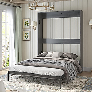 Mjkone Large Murphy Bed with 2 Side Cabinet, Folding Guest Wall Bed (Dark Grey