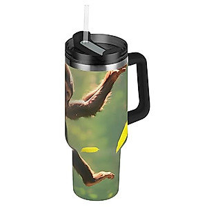 Bokkoy Joyful Monkey 40 oz/30 oz Tumbler with Handle and Straw Stainless Steel Tumbler with Lid Reusable Vacuum Insulated Cup