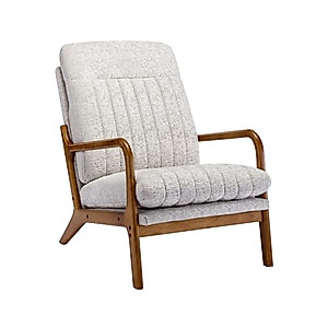 i-POOK Mid-Century Modern Chair, Accent Arm Chair with 3.94" Thick Removable Cushion, Wood Frame Chair for Living Room, Reading Room, Lounge, Beige