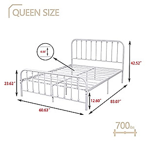WJORATA Metal Platform Bed Frame Queen Size with Headboard and Footboard,No Box Spring Needed, White