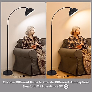 gernehop Arc Floor Lamps for Living Room,Modern Tall Standing Lamp,Black Floor Lamp with Adjustable Hanging Dome Shade,Over Couch Mid Century Arched Reading Lamp for Bedroom,Office