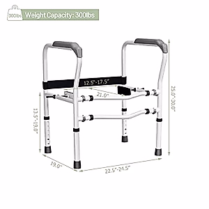 GYMAX Toilet Safety Frame & Rail, Adjustable Free-Assembly Medical Bathroom Assist Frame for Elderly with 360° Rotatable Clip, Non-Slip Heavy Duty Stand Alone Disabled Toilet Riser Handrail Grab Bar