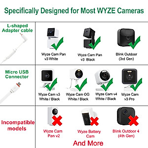AYIIFEI 26FT Power Extension Cable and Adapter for Wyze Cam v4,Wyze Cam Pan v3,Wyze OG, Wyze Cam v3 and v3 Pro Outdoor,Waterproof Flat Micro USB Charging Cord Charger for Security Camera 2 Pack