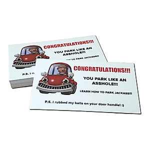 Crazy Novelty Guy 25 Cards - Funny Bad Parking Prank Revenge Practical Joke Card, Congratulations, You Park Like an Asshole, Learn How to Park Jackass, Standard Business Card Size
