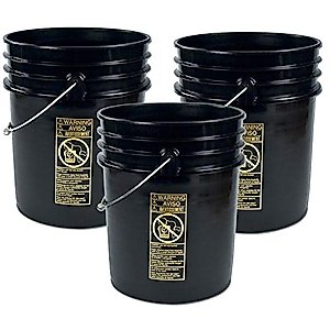 5 Gallon (20L) Plastic Buckets, 3-Pack - Black
