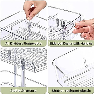 3 Tier Clear Bathroom Storage Organizer with Dividers, Pull Out Under Sink Organizers and Storage, Multi-Purpose Cabinet Organizers and Storage for Bathroom, Kitchen, Pantry, Vanity, Countertop
