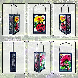 SUBOLO Hanging Solar Lantern Outdoor Garden Metal Glass Ladybug Pattern LED Light Solar Powered Waterproof Landscape Table Lamp for Patio, Yard and Pathway - 1 Pc