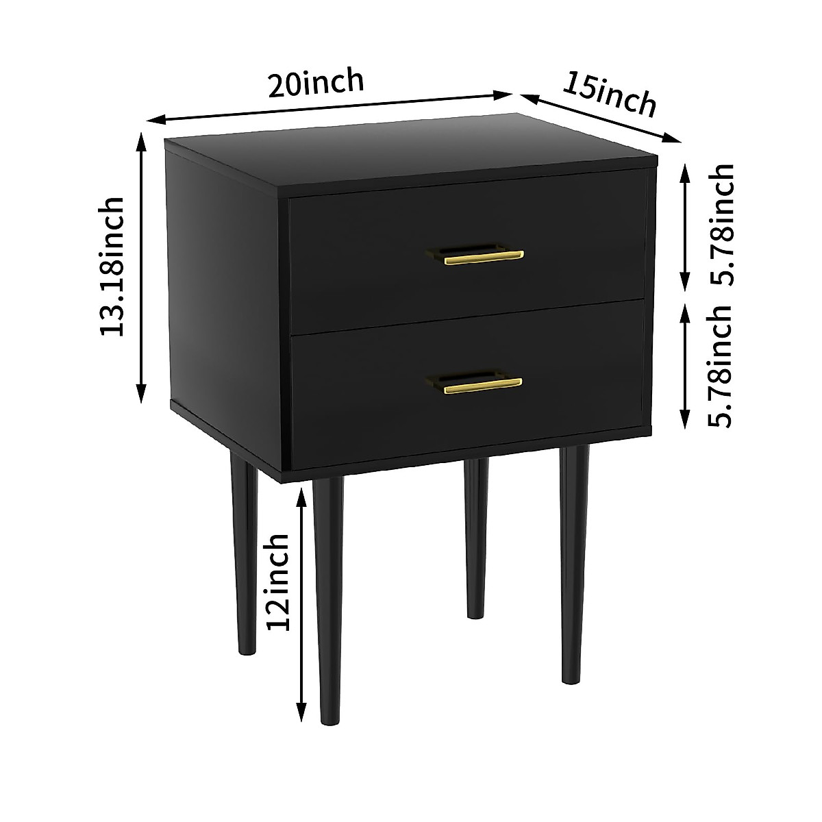 Modern Nightstand with Drawers Black Night Stands for Bedroom,Wood Bedside Table with Drawers,Nightstands Suitable for Salon and Office,Mesita De Noche para Cuarto,26 Inch Tall,2- Drawer