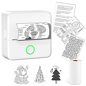 Bagvhandbagro Pocket Printer Mini Thermal Printer Inkless Sticker Printer - X6 Portable Bluetooth Photo Printer for Study, Notes, Labels, Work - Christmas Kids Gifts (White, 1 Printer +1 Roll Paper)