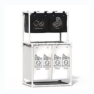 DoubleWinT Laundry Hamper, Laundry Basket with 4 Removable Laundry Sorter Bags for Storage Dirty Clothes, Toy, Laundry Room, Bedroom, Bathroom