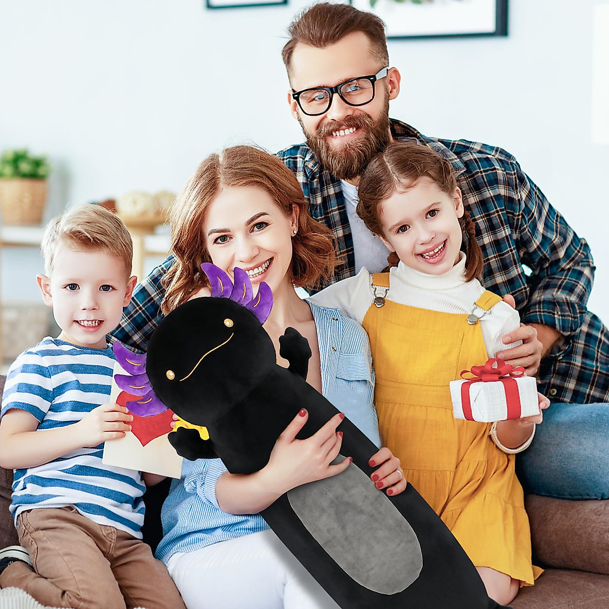 Dalmao 36" Giant Black Axolotl Stuffed Animal, Cute Soft Long Axolotl Plush Body Squishy Pillow Big Plushies Toy, Gift for Kids, Boys, Halloween, Christmas, Thanksgiving, Birthdays