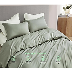 Sterling Creek 100% Tencel Lyocell Duvet Cover Set Queen Size 3-Piece Set - Luxury Soft Breathable Silky Smooth Cooling Comforter Cover with Button Closure for Hot Sleepers (Queen, Eucalyptus)